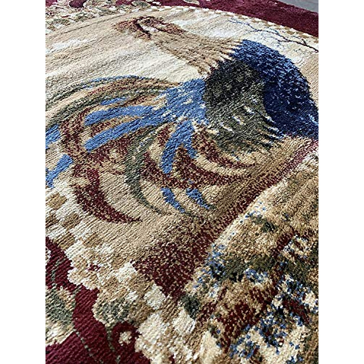 Carpet King Rooster Style Round Sunflower Country Area Rug 256,000 Point Area Rug Burgundy Blue Beige Black Bellagio Swirl Design M09AB (4 Feet X 4 Feet)