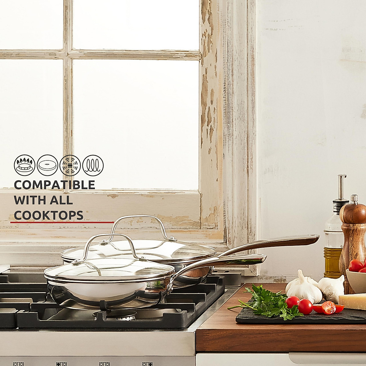 Lagostina 3 Ply Clad, 12-pc Cookware Set , Stainless Steel Pots and Pans, stay-cool cast stainless steel handles, tempered glass lids ,Induction safe, Oven Safe 500°F without the lids