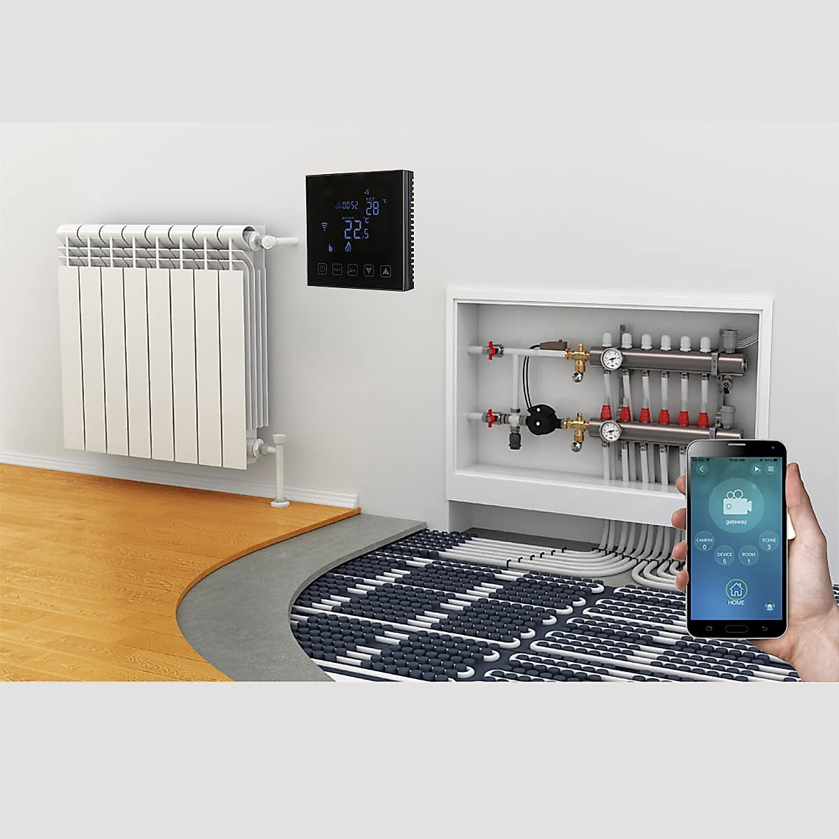 Wengart® WiFi Smart Thermostat WG603,Heat Only AC90-240V Max3A 2.4GHz Wi-Fi APP TUYA for Radiant Floor Heating,Compatible with Alexa Echo/Google Home Black