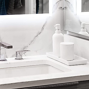 Jo Lavie Matte Black Bathroom Accessory Set 4 Pcs & Rectangle Vanity Tray, Bathroom Organizer Soap Dispenser Apothecary Jar Toothbrush Holder Toothbrush Cup Bathtub Tray Bathroom Organizer