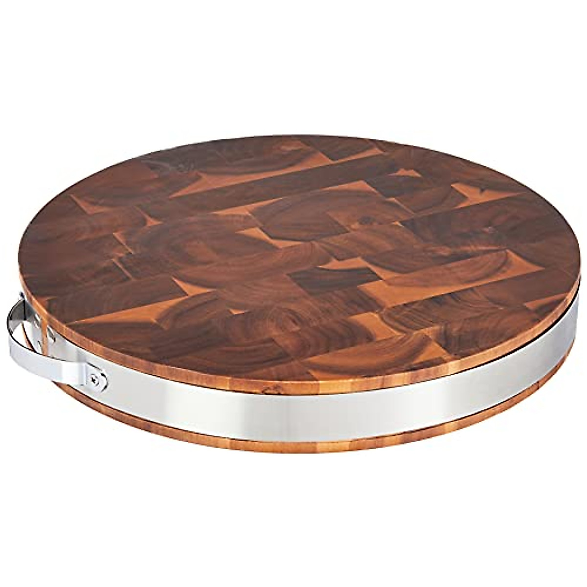 Mountain Woods EGA2SS 15" X 2" Extra Thick Acacia Hardwood End Grain Round Cutting Board w/Stainless Steel Band, 15 X 15 X 2