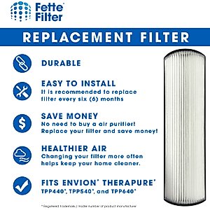 Fette Filter - TPP440F True HEPA H13 Replacement Filter Compatible with Therapure Envion Air Purifier Models TPP440 TPP540 TPP640 TPP640S - Package Contains 2 Replacement Filters.