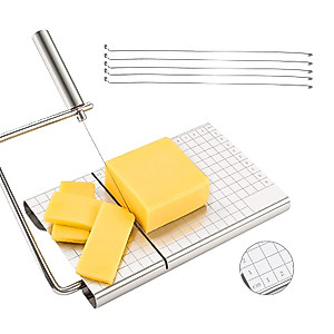 JONINGER Cheese Slicer, Stainless Steel Cheese Cutter with Scales Cheese-Slicer Board with 5 Replacement Wires
