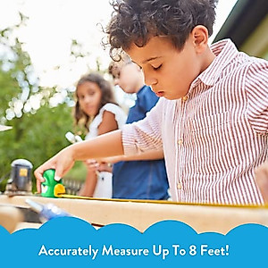 Handy Famm Kids 8 Ft Retractable Bird Measuring Tape - Level, Angle Finder, Easy Grip Latch & Durable Carrying Clasp - Cute Boys & Girls DIY STEM Learning Construction Project Measurement Tool, Green