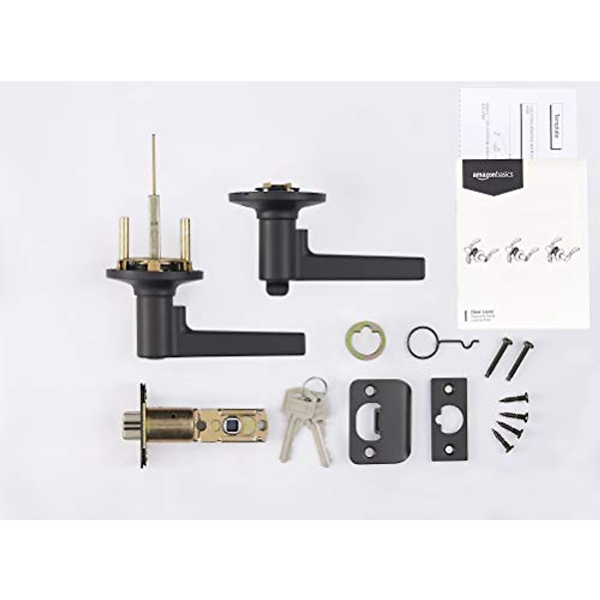 Amazon Basics Manchester Entry Door Lever with Lock, Matte Black