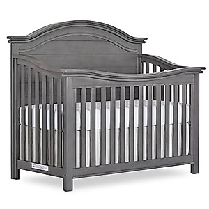Evolur Belmar Curve 5-in-1 Convertible Crib in Rustic Grey, Greenguard Gold Certified, Features 3 Mattress Height Settings, Crafted from Hardwood, Wooden Nursery Furniture