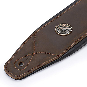 BestSounds Guitar Strap Leather 3 Inch Wide Full Grain Padded Soft Leather Strap for Acoustic, Electric and Bass Guitars (Whiskey Brown)