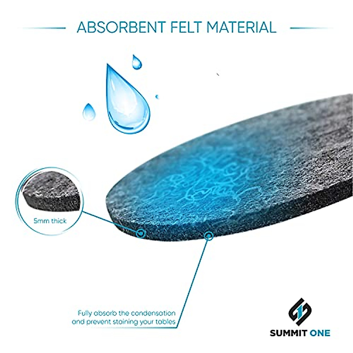 Summit One Premium Coasters for Drinks, Set of 10 (4 x 4 Inch, 5mm Thick) - Bar Accessories for The Home bar Set, Absorbant Coasters, Felt Drink Coasters The Ideal Man cave Accessories