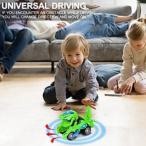 Bezzoni Transforming Dinosaur Car Toys, 2 in 1 Automatic Dinosaur Transform Car with LED Light and Music, Dinosaur Transform Toys for Kids 3-5 (Green)