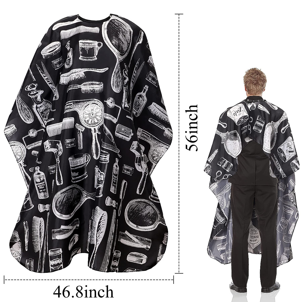 FEBSNOW Waterproof Barber Cape and Neck Duster Brush Hair Cutting Cape with Adjustable Snap Button, 43.3 × 57 Inches Large Salon Cape for Hair Treatment Haircut Dyeing Perm (Printing Style)
