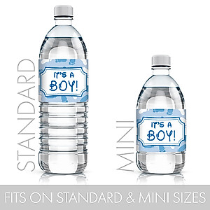 It's a Boy Baby Shower Water Bottle Labels - Blue Footprint Theme - 24 Stickers