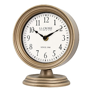 La Crosse 404-3229A 7-Inch Mabel Metal Table Top Quartz Clock, Bronze