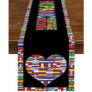 Nepnuser Hispanic Heritage Month Table Runner Love Heart Latino Countries Flags Decoration Home Kitchen Dining Room Decor (13" x 72")