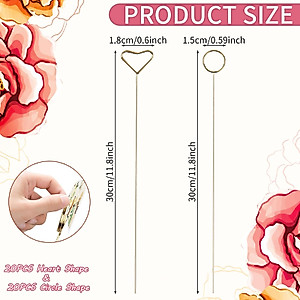 40PCS Floral Card Holder Picks, 11.8 Inch Metal Floral Picks Picture Holders, Gold Round Floral Place Gift Card Holder Card Holder Stick, Gift Card Holder for Bouquets, Wedding, Party