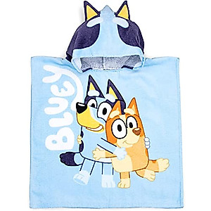 Jay Franco Bluey Piggyback Bath/Pool/Beach Hooded Poncho - Super Soft & Absorbent Cotton Towel, Measures 22 x 22 Inches (Official Bluey Product)
