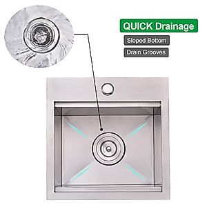 Bar Sink Drop In-VALISY 15x15 Inch Kitchen Sink Stainless Steel Square Small Topmount Workstation Kitchen Bar Sink，Single Bowl Kitchen Sink for Office Laundry Wet Bar Prep RV Outdoor Yard