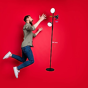 MOFFE Modern Tree Floor Lamp,3 Lights Adjustable Rotate and Stepless Dimming,Stand Up Tall Pole Lamps with Remote and 2 Batteries for Living Room Bedroom Office Reading - Industrial Style Black