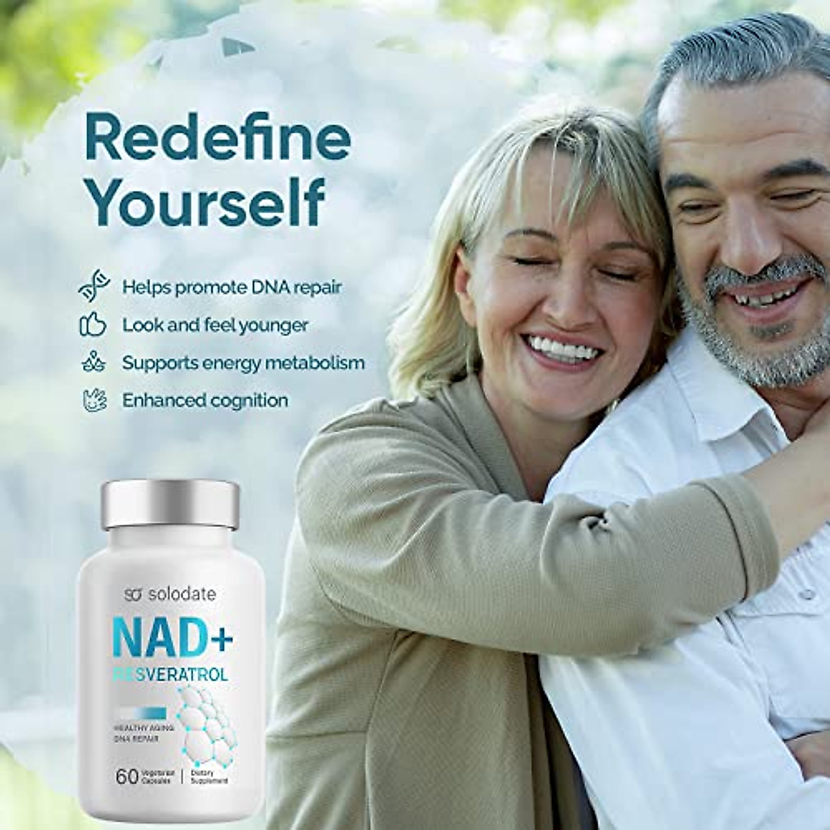 solodate NAD Supplement 99% Purity, 4-in-1 Upgraded NAD Resveratrol Supplement 1000mg Per Serving for Maximum Anti-Aging, Energy and Immune Support - 3 Pack