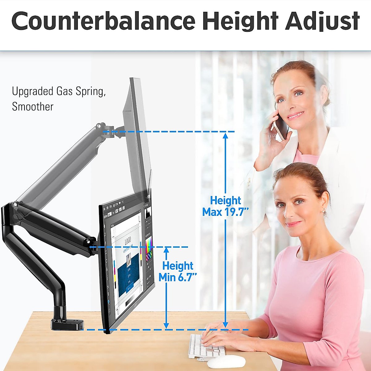 MOUNTUP Heavy Duty Single Monitor Stand Mount, with Desk Reinforcement Plate - Monitor Desk Clamp Mount for Max 35" Ultrawide Computer Screens up to 26 lbs, Computer Monitor Arm