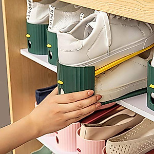 Upmoten 5Pcs Double Layer Adjustable Shoe Rack, Adjustable Space Saver Closet Shelf Organization Storage Shoes Slot Stacker for Different Size Slippers High Low Heel and Sneaker
