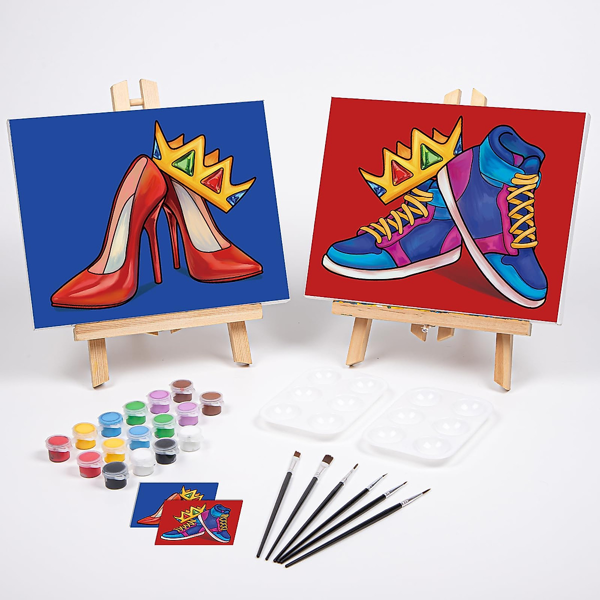 VOCHIC Couples Paint Party Kits Pre Drawn Canvas for Adults for Paint and Sip Date Night Games for Couples Painting kit 12x16 Crown High Heel Sneakers (2 Pack) Valentine
