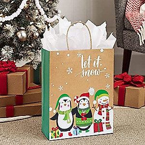 24 Large Kraft Christmas Gift Paper Bags Bulk with handles and 60 Count Christmas Gift Tags-12 Designs big size sacks set for Wrapping Xmas Holiday Presents