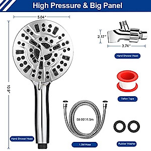 ZDP High Pressure Handheld Shower Head，10 Mode High Flow Hand Held Showerhead Set，5.04IN Showerhead 59IN Stainless Steel Hose Adjustable Brass Ball Bracket Built-in Power Wash To Clean Tub Tiles Pets