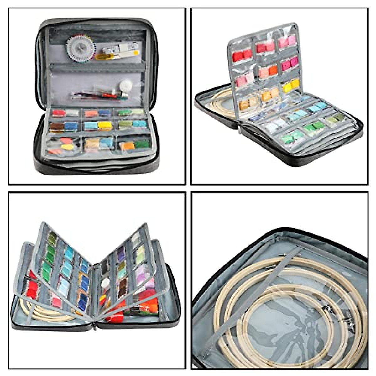 B Baosity Sewing Accessories Organizer with Clear Pockets, Sewing Supplies Organizer Storage Bag for Embroidery Hoop, Stitch Tools, Gray