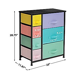 Sorbus Dresser with 7 Drawers - Furniture Storage Chest for Kid’s, Teens, Bedroom, Nursery, Playroom, Clothes, Toy Organization - Steel Frame, Wood Top,Fabric Bins (7-Drawer, Pastel/Black)
