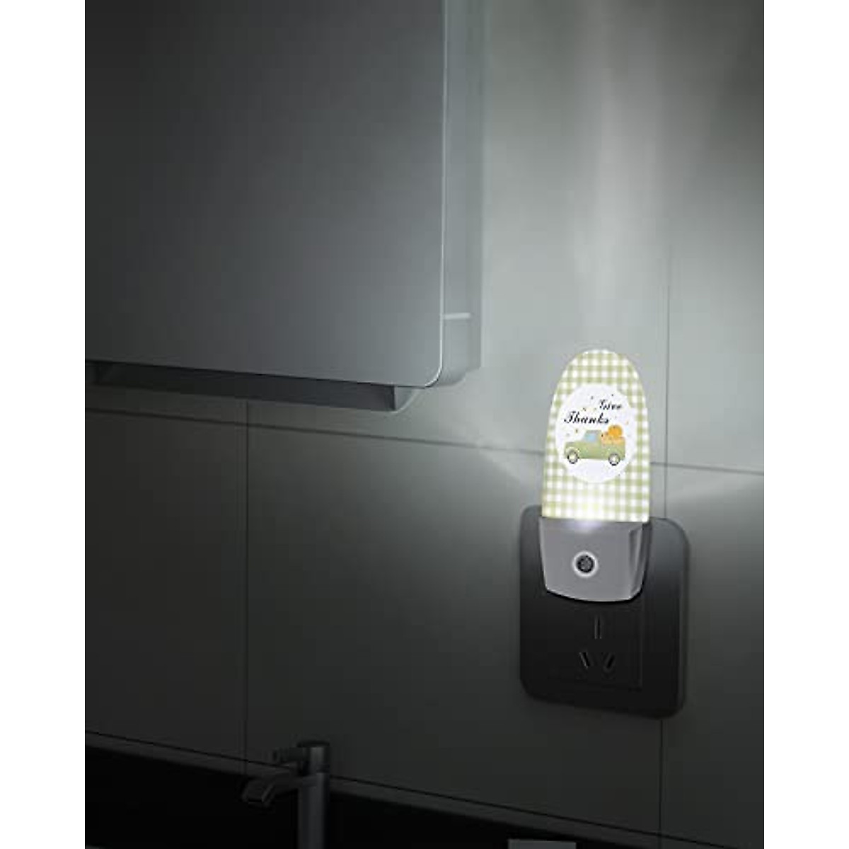 Singingin Fall Night Light for Kids Thanksgiving Green Truck Pull Pumpkin Cold White LED Nightlight Plug in Wall 1.7x4 inch Night Light with Dusk to Dawn Sensor Nightlight for Children Room Decor