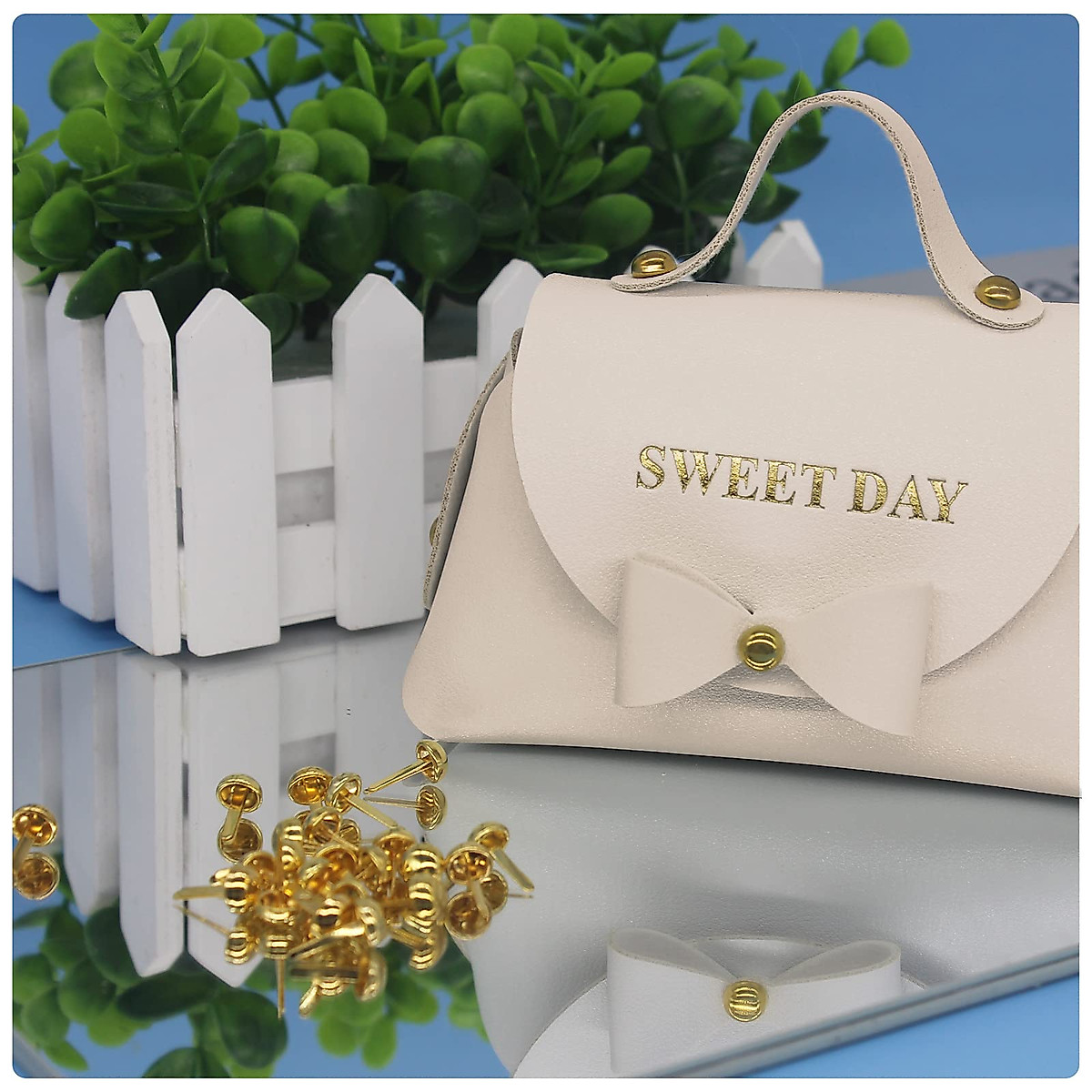 8 pack Exquisite Leather Bowknot Handbag Treat Boxes Gift Boxes with Handle, 5"x3.5" Reusable Wedding Party Favor Boxes Small Size Candy Gift Bags with Bow for Baby Showers Birthday Christmas Party