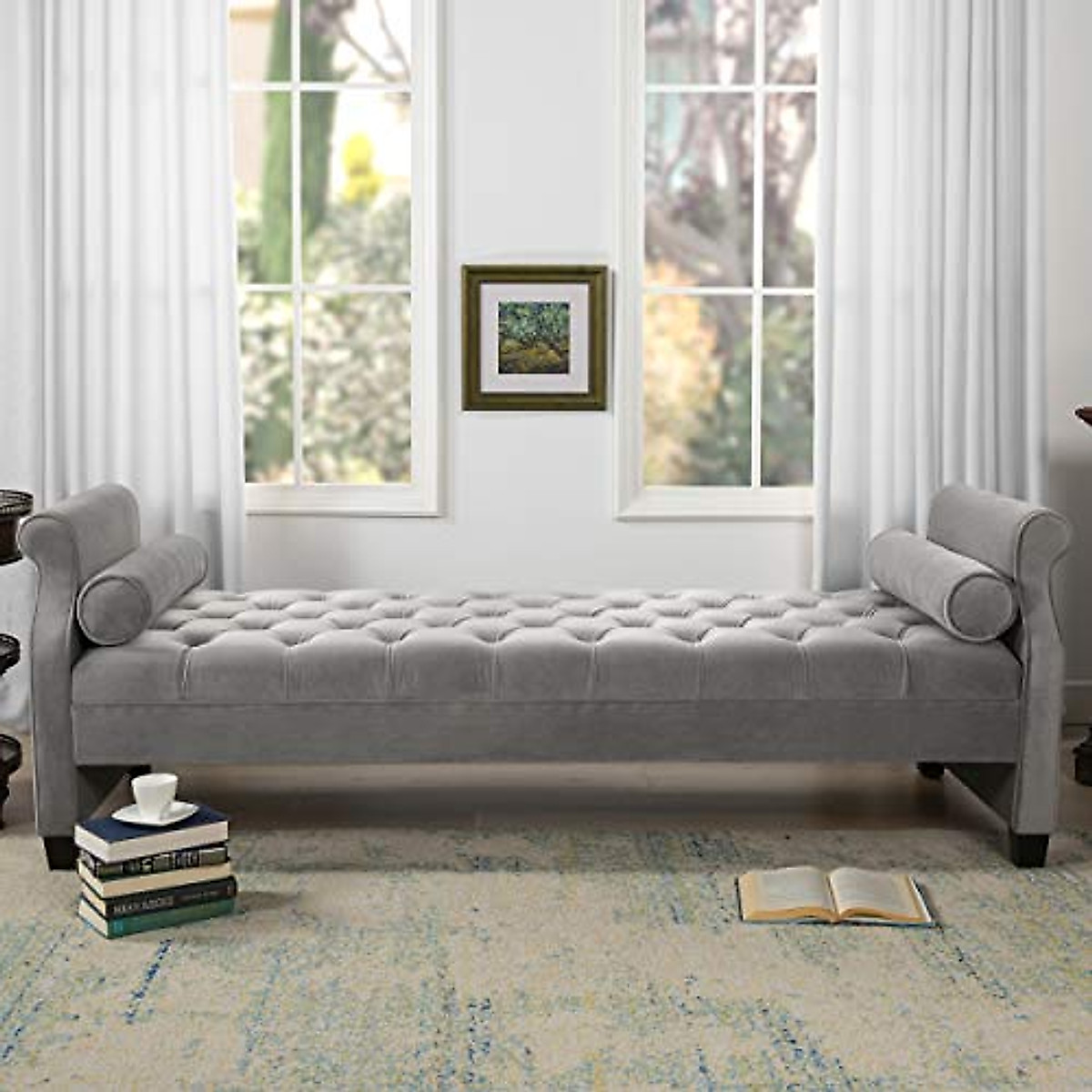Jennifer Taylor Home Hilary Sofa Bed with Bolster Pillows, Opal Grey