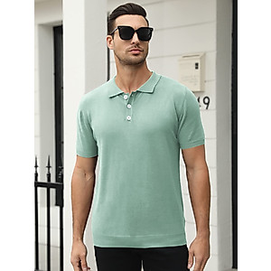 Syktkmx Mens Golf Polo Shirts Short Sleeve Casual Banded Bottom Stretch Classic Fit Solid Knit T-Shirts Mint