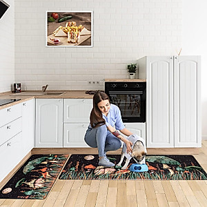 ASPMIZ Farmhouse Kitchen Mats For Floor 2 Piece, Floral Kitchen Rugs Set Of 2, Cushioned Anti Fatigue Kitchen Mat, Waterproof Kitchen Rugs And Runners Non Skid Washable, 18'' X 48''+18'' X 30'', Black