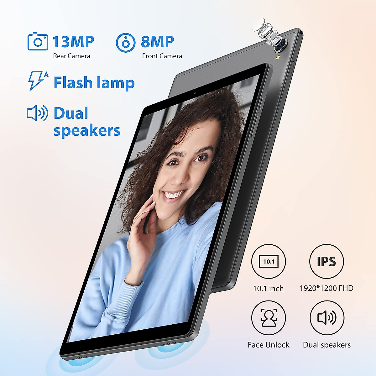 2023 Tablet 10.1 inch Android Tablets 1080P FHD in-Cell LCD Screen, 4GB+64GB Expand to 1TB, Octa-Core CPU, 1920 * 1200 Resolution,8M&13M Dual Camera, Bluetooth5.0, Wi-Fi, GPS-Gray