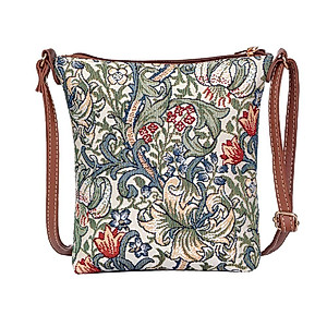 Signare Tapestry Small Crossbody Bag Sling Bag for Women with William Morris Golden Lily Design (SLING-GLILY)