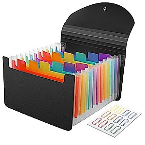 13 Pockets Coupon Receipt Organizer A6 Expanding File Folder, Small Accordian File Organizer for Storage Cards, Receipts, Coupons and Tickets-Black
