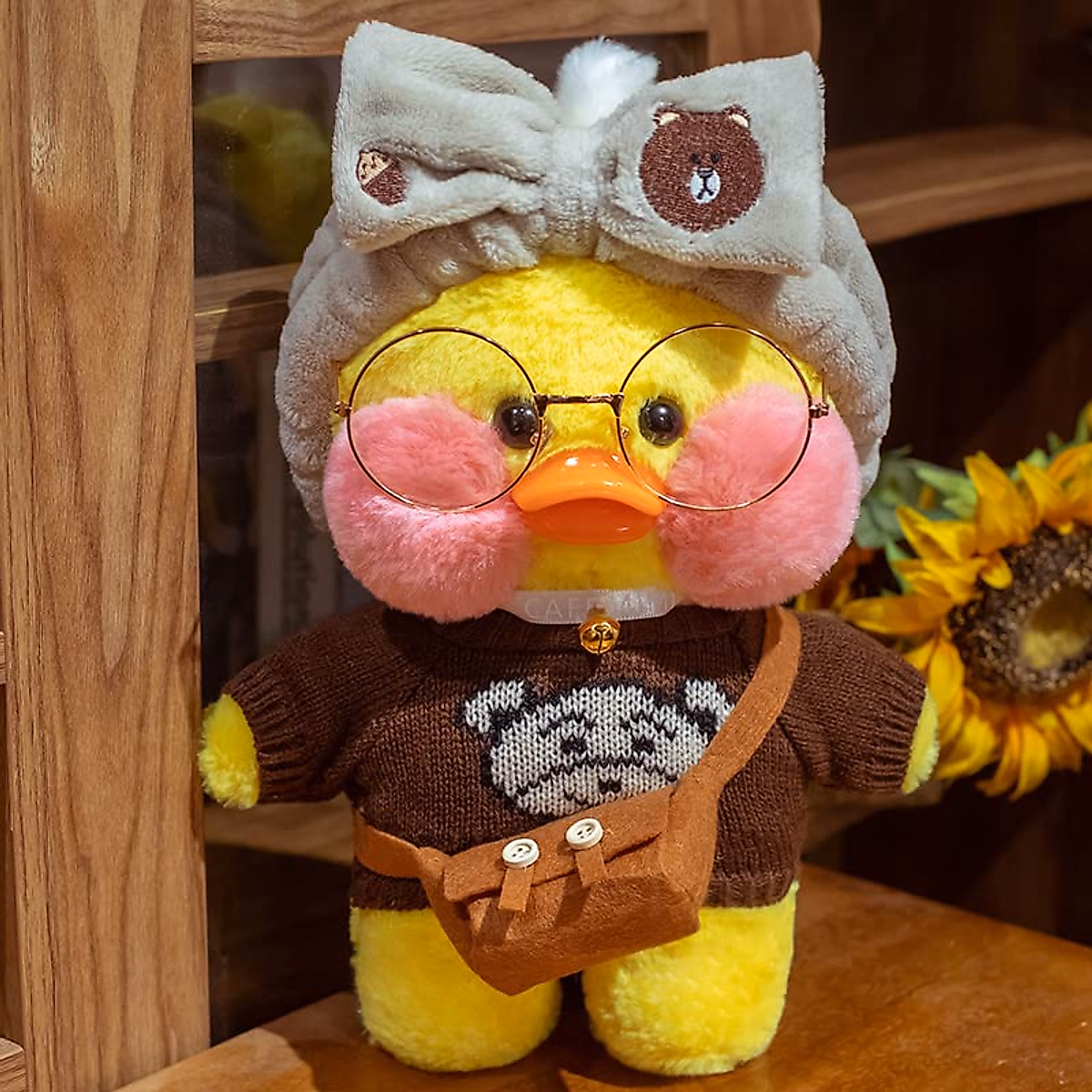 MOMIU Yellow Duck Plush Toy with 9 Pcs Duck Stuffed Animal Clothes and Accessories-Cute Duck Stuffed Animal with Glasses, Birthday Gifts for Kids