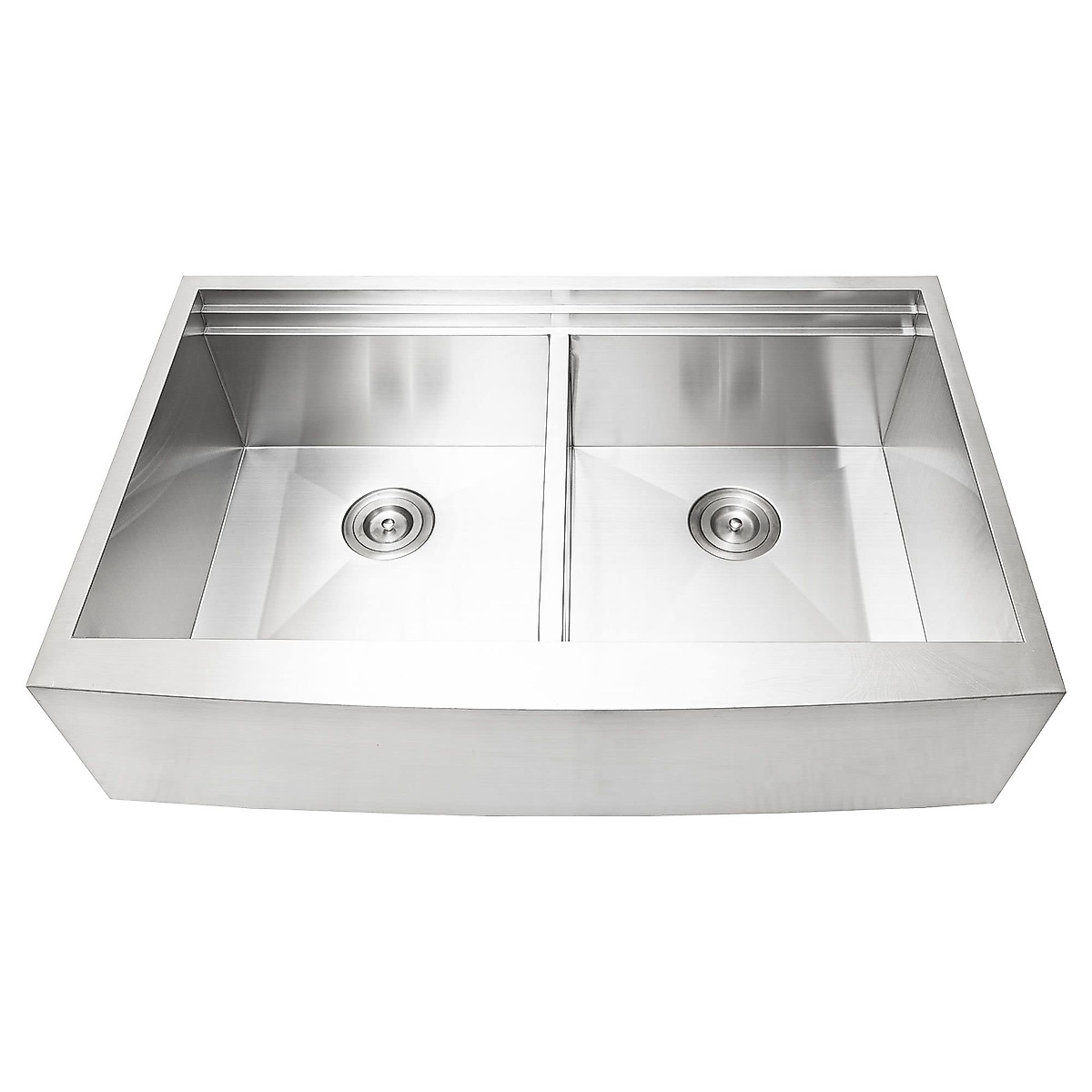 KABCO 33 Inch Double Bowl Undermount Apron Front Farmhouse Kitchen Sink, Sound and Heatproof 16 Gauge Rust Resistant Stainless Steel Farmhouse Sink with Sink Strainer, Garbage Basket and Sink Grids