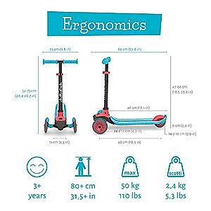 Chillafish Scotti 3-Wheel Lean-to-Steer Scooter with twintip Antislip Deck and Integrated Brake, Adjustable Height Handlebars, Comfy handgrips, for All Ages 3 and up, Red