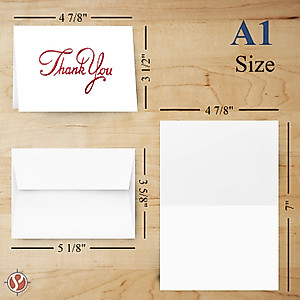 Red Foil Embossed Thank You Greeting Cards – Holidays, Baby & Bridal Showers, Birthdays, Weddings, Graduations, Business, Complimentary Card to Gifts & Presents – 25 per Pack, Envelopes Included