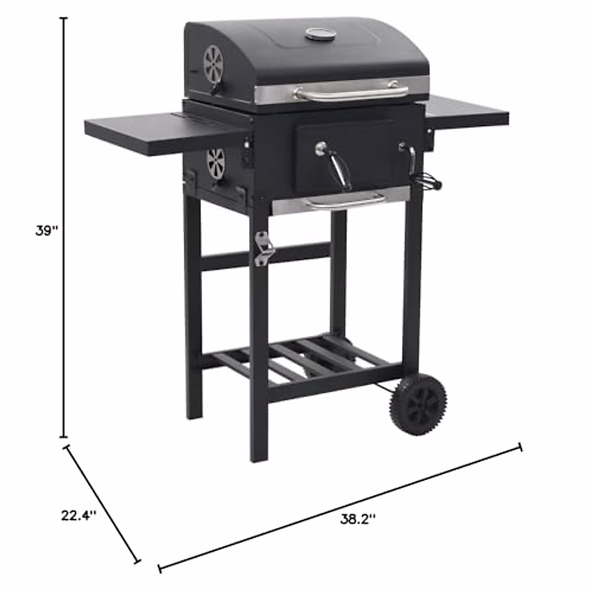 VRAXO Charcoal-Fueled BBQ Grill with Bottom Shelf Black,Outdoor Grills-37.84lbs