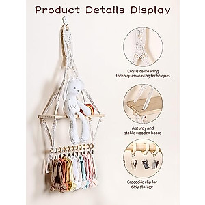 POVETIRE Macrame Hanging Shelves for Nursery for Nursery,Boho Baby Headband Holder Organizer Rope Decor Wall Hanging Decor for Toddler Girls Room