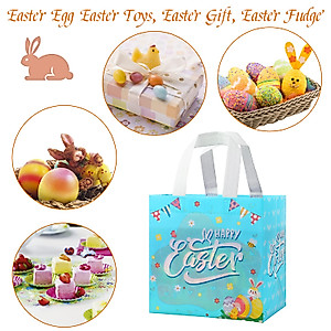 CCINEE 12Pcs Easter Gift Bags with Handle，Reusable Easter Tote Bags Non-Woven Bunny Treat Goodie Bag Easter Egg Hunt Bags for Easter Party Supply，7.9"×7.9"×5.9"
