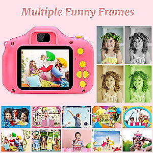 OZMI Kids Camera Toys for 3-9 Year Old Girls, Kids Selfie Camera Compact for Child Little Hands, Smooth Shape Toddler Camera, Best Christmas Birthday Gift for 4 5 6 7 8 9 Year Old Girls with 32GB Card
