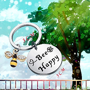 bobauna Bee Keychain With Bumble Bee Chram Bee Jewelry Motivational Gift For Friend Family (bee happy keychain)