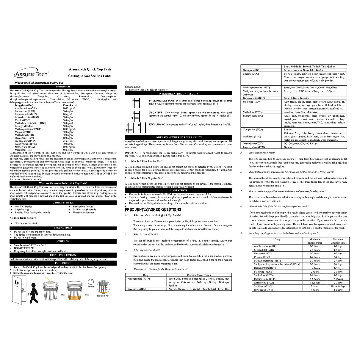 (100 Pack) AssureTech Quick Cup Tests - 10 Panel Cup - Tests for AMP, OPI, MET, BZO, COC, MTD, OXY, BUP, MDMA, THC