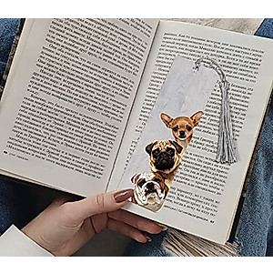 WIRESTER Set of 5 Paper Bookmarks with Tassel for Students, Reader, Teachers, Book Lovers - Cute Dog Breeds (Bulldog, Puppy Dog, Chihuahua, German Shepherd, Siberian Husky, Retriever, Basset Hound)