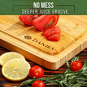 Daniks 100% Organic Bamboo Cutting Board for Kitchen | Heavy Duty Wood Chopping Board | Extra-Thick Cutting Board for Serving, Meat and Veggies | 16x12"