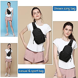 Small Black Sling Crossbody Backpack Shoulder Bag for Men Women, Waterproof Lightweight One Strap Backpack Sling Bag Backpack for Hiking Walking Biking Travel Cycling USB Charger Port-Nylon